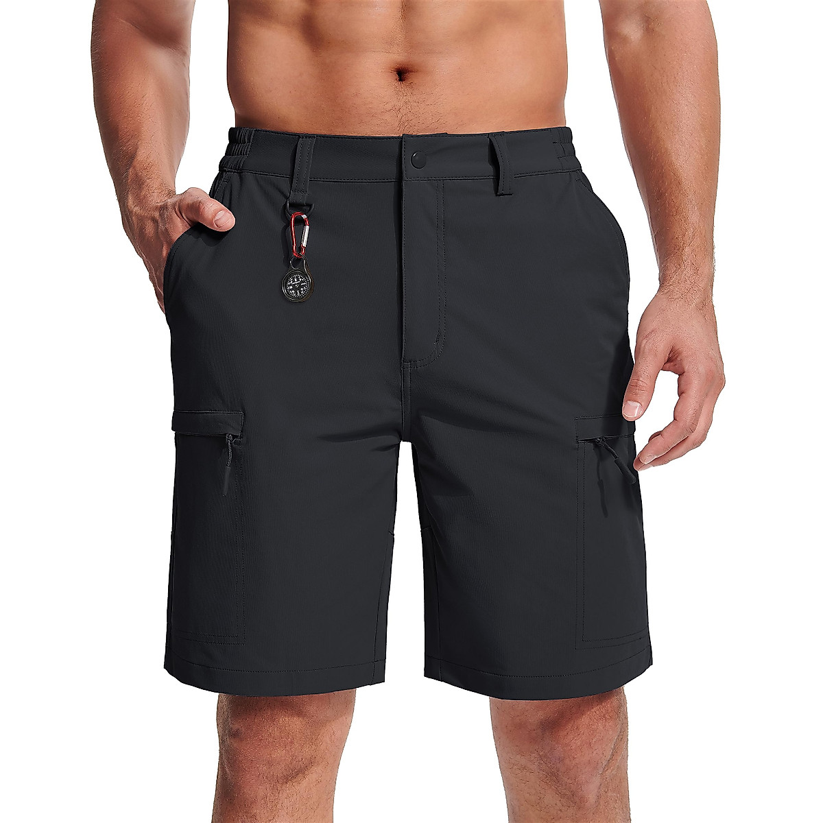 MAGCOMSEN Mens Hiking Shorts Lightweight Cargo Shorts for Men with Zipper Pockets Quick Dry Summer Running Fishing Military Tactical Shorts Black