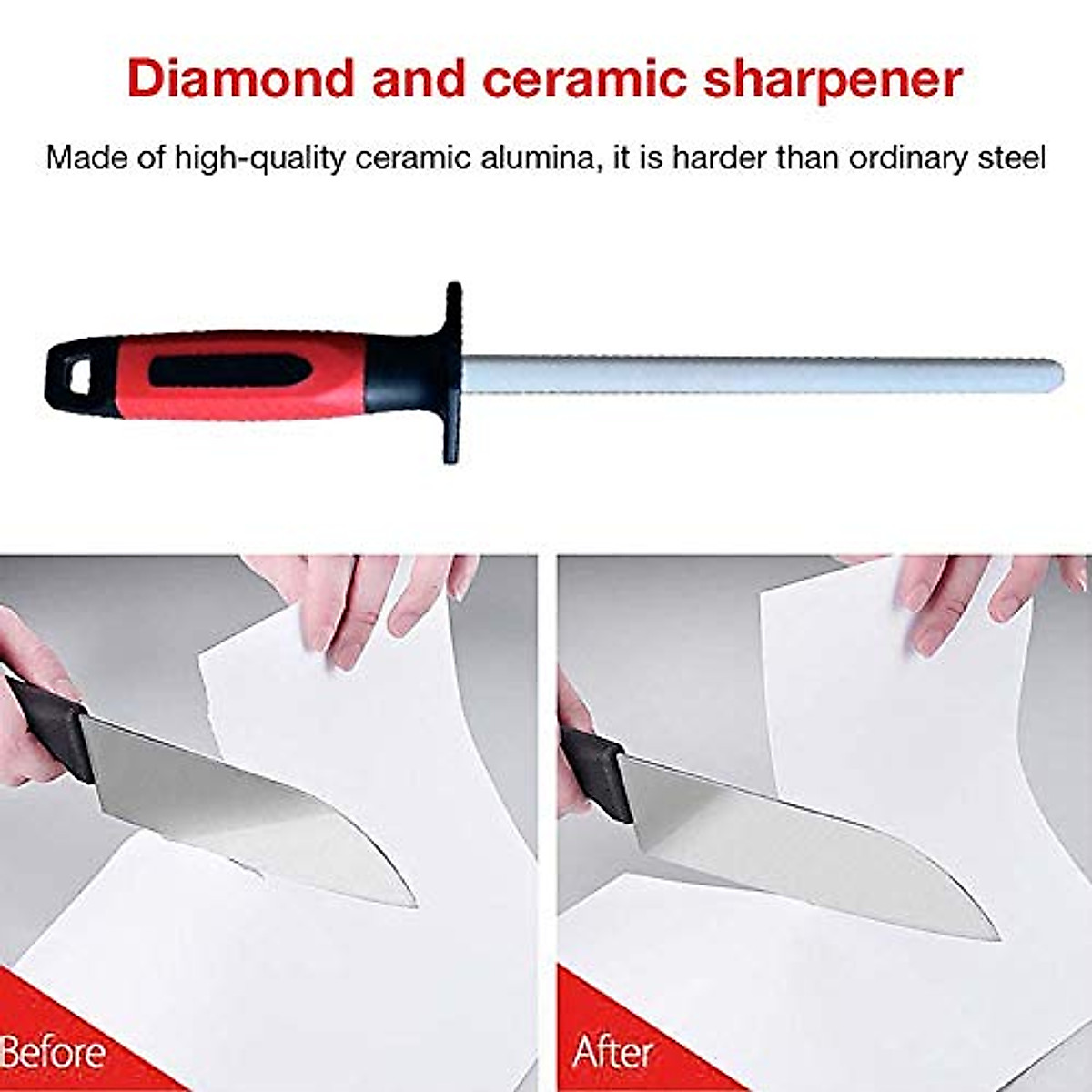 Abuycs 10 Inch Ceramic Rod Knife Honing, Ceramic Diamond Sharpening Rod for Stainless Steel Knives, Professional Knife Sharpener Rod for Home Kitchen