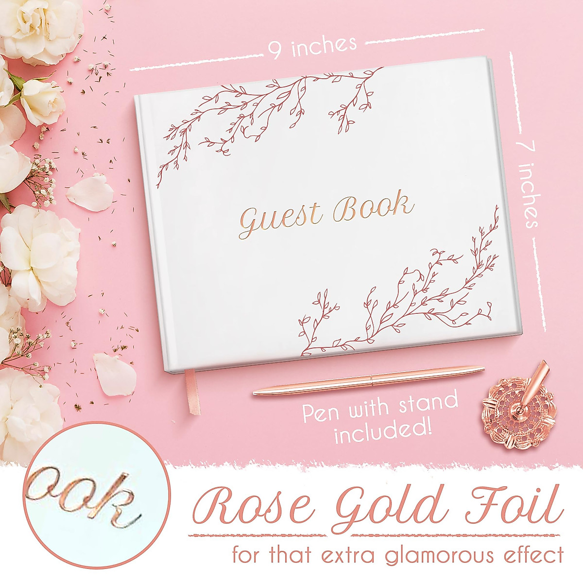 Wedding Guest Book Guest Book Wedding Gift Bag Reception Card and Pen are Included, Durable Paper Stock Pink Foil Printing on The Cover Guest Book Wedding Reception Wedding Books for Guest to Sign