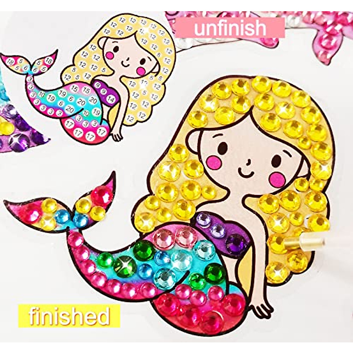Svance 5D Diamond Art for Kids - 30Pcs Mermaid Diamond Painting Stickers Gem Art Diamond Painting Kits Diamond Paint by Numbers Arts and Crafts for Girls Ages 6-8-12