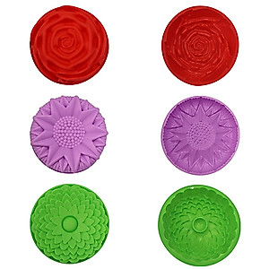 4 Pack Flower Shape Silicone Cake Mold, Non-Stick Large Flower Baking Trays Sunflower Chrysanthemum Rose Whirlwind Pattern Bread Pie Flan Tart Mold Silicone Baking Molds Pan for Holiday Birthday Party