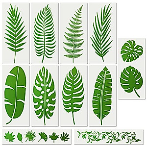 11Pieces Large Leaf Stencil 14” x 5.85”, Palm Fern Leaf Stencils for Painting on Walls Nature Tropical Plant Leaves Paint Stencils for Furniture Canvas Home Decor DIY Crafts (14” x 5.85”)