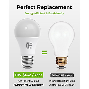 NEOROSS Timer Light Bulb, A19 Equivalent 100W LED Bulb, Built-in Automatic Timer, 11W 5000K Daylight White, 1200LM, E26 Base, Non-Dimmable, Auto On/Off for Outdoor & Indoor Security, 4 Pack