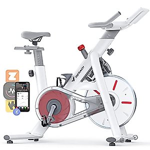 MERACH Exercise Bike, Bluetooth Stationary Bike for Home with Magnetic Resistance, Indoor Cycling Bike with 350lbs Weight Capacity, iPad Holder, TT, White