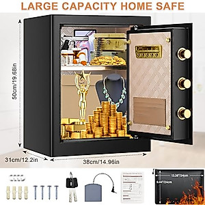 2.5 Cubic Large Fireproof Safe Box with Waterproof Fireproof Document Bag, Anti-Theft Home Safe with Combination Lock, Security Safe for Money Ammunition Medicines
