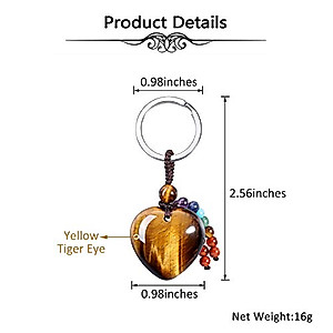 MANIFO Natural Tiger Eye Heart Crystal Keychain 7 Chakra Healing Gemstone Key Ring Charm for Women