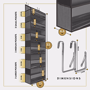 HOMELUX THEORY 2PC Heavy Duty Over the Door Organizer 55x14x6.7, 6 Large Front & 12 Mesh Pockets, Hanging Storage Closet Door Organizer for Bedroom, Bathroom and Baby Nursery Storage (Dark Gray)