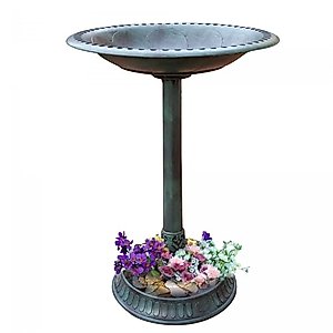 Gray Bunny 29" Bird Baths for Outdoors, Tall Bird Bath, Stylish Design with Steel Ground Anchors for Lawn, Patio or Garden - Green