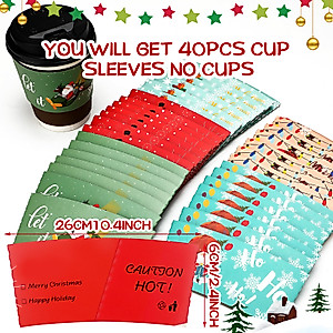 40 Pieces Christmas Coffee Cup Tea Cup Sleeves Disposable Paper Cup Sleeves with 5 Custom Xmas Designs for Christmas Hot Chocolate, Coffee, Cocoa, Tea or Cold Beverage, Fits 12 oz to 16 oz