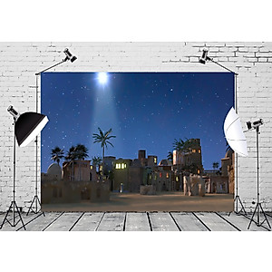 BELECO 12x10ft Fabric Nativity Backdrop Christmas Star Night Manger of Christmas of Jesus Christ Bethlehem Town Village Background Star of Bethlehem Religious Church Christmas Decoration Photo Props