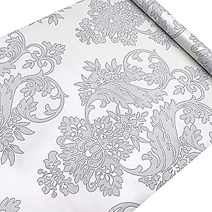 Yifely Grey Floral Shelving Paper Self Adhesive Shelf Liner Dresser Drawer Sticker 17.7 Inch by 9.8 Feet