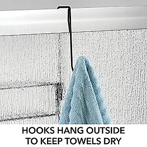 mDesign Extra Wide Metal Wire Over the Bathroom Shower Door Caddy, Hanging Storage Organizer with Built-In Hooks and Baskets on 2 Levels for Shampoo, Body Wash, Loofahs, Rust Resistant - Matte Black