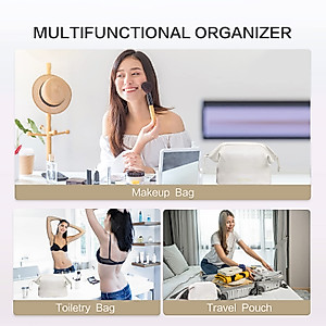 Simbuy Makeup Bag for Women, Zipper Pouch Travel Cosmetic Bag, Large Vegan Leather Make Up Bag Waterproof Toiletry Bag Organizer Gifts.White