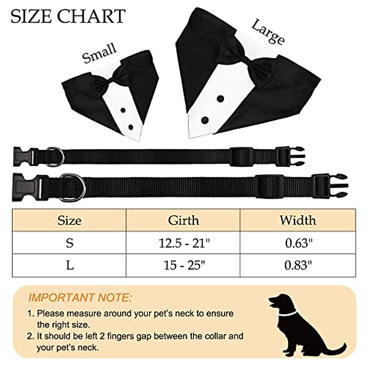 GOYOSWA Dog Tuxedo Dog Suit Dog Wedding Bandana Collar with Bow Tie, Adjustable Dog Tux Formal Dog Costumes, Engagement Birthday Gifts for Small Medium Large Dogs Pets (Large: Neck 15”-25”)