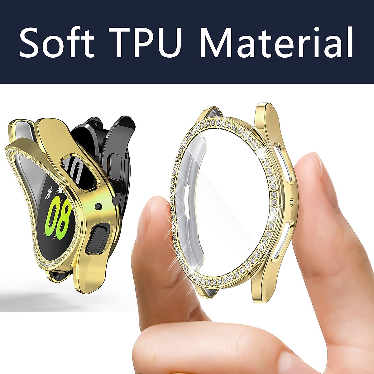 Wugongyan Screen Protector Case Compatible with Samsung Galaxy Watch 5 & Galaxy Watch 4 40mm 44mm Soft TPU Bling Diamond Case (7 Colors, 40mm)