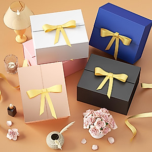 RYDDOY Gift Box, 9x7x4 inch Rose Gold Gift Box with Magnetic Lid for Presents Contains Card, Ribbon, Collapsible Small Gift Box for Bridesmaid Proposal, Wedding, Birthdays, Valentine Day, Christmas