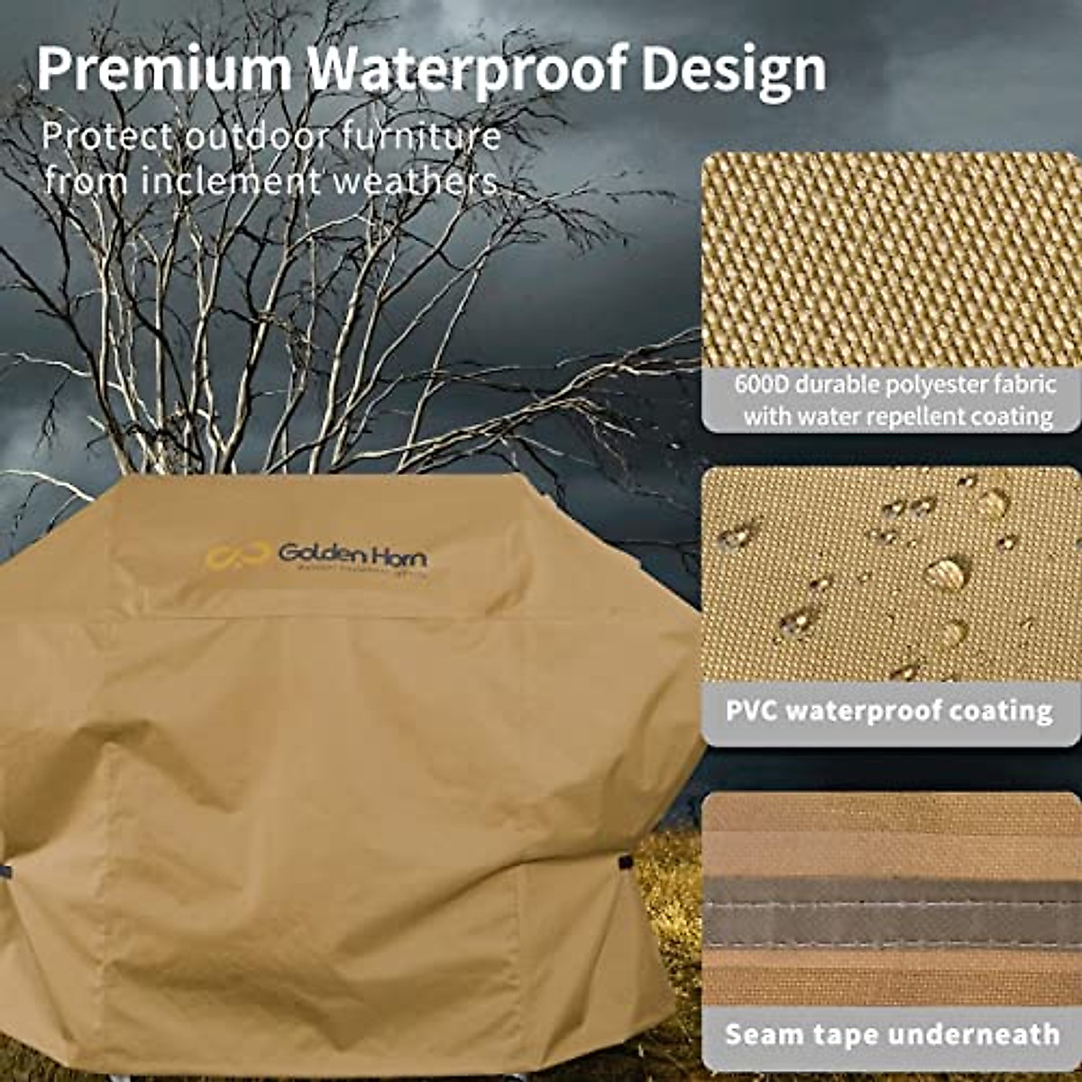 Outdoor Patio Furniture Grill Cover 58 Inch, 58" Wx24 Dx48 H, Golden Horn