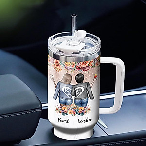 WAZONE Personalized Friendship Tumbler 40oz with Handle and Straw Travel Coffee Mug Best Friends Custom Names Birthday Christmas Thanksgiving Gifts for Soul Friend Besties Girls BFF