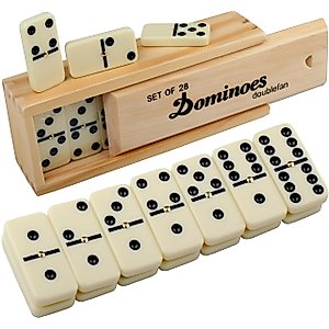 Dominoes Set for Adults, Dominoes Set Double Six, Double 6 Professional Domino Tiles with Spinner in Wooden Box,28 pcs Domino Set 28 Tiles with Natural Wooden Case