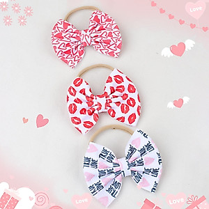NCMAMA Valentine's Day Baby Headbands Pink Red Love Heart Printed Elastic Nylon Valentines Hairbands for Baby Girls Newborn and Infant 3 Pcs (Valentine's Day- A)