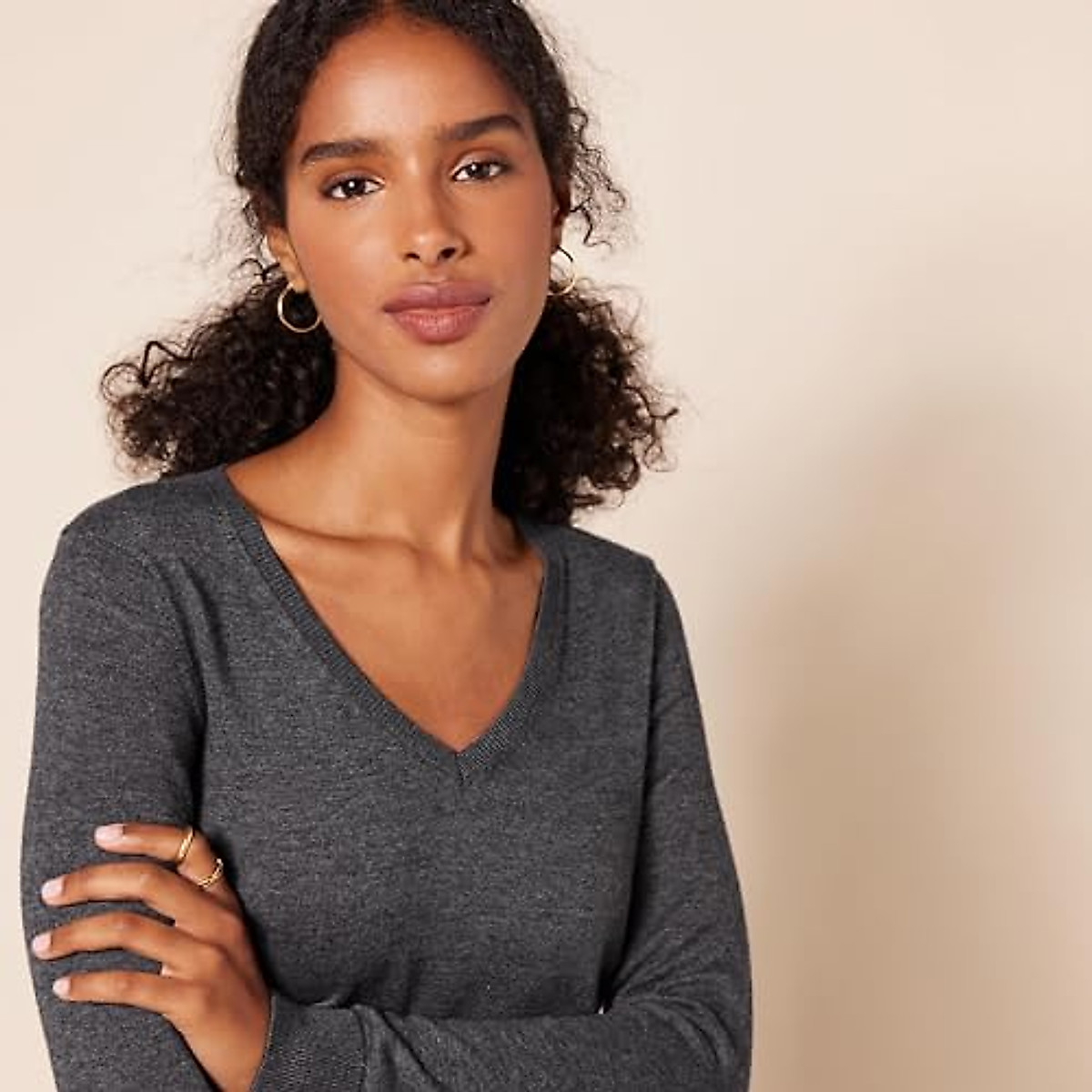 Amazon Essentials Women's Classic-Fit Lightweight Long-Sleeve V-Neck Sweater (Available in Plus Size), Charcoal Heather, X-Large