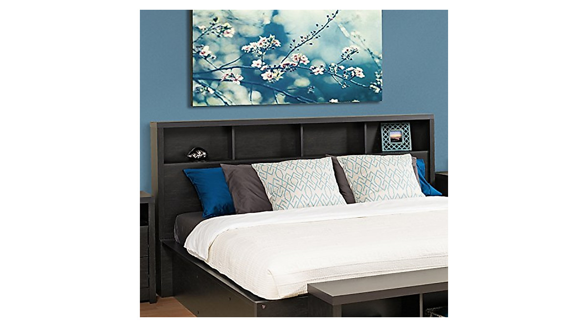 Prepac District King Headboard - Stylish Storage in Washed Black