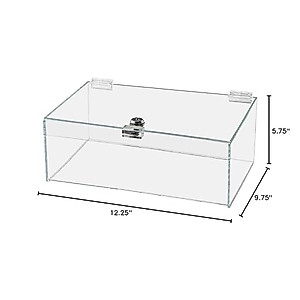 Acrylic Locking Display Case with Keys 12" x 9" x 5" Clear Countertop Rectangular Lucite Tray with Lid for Tradeshows Expos Flea Markets and Swap Meets by Marketing Holders