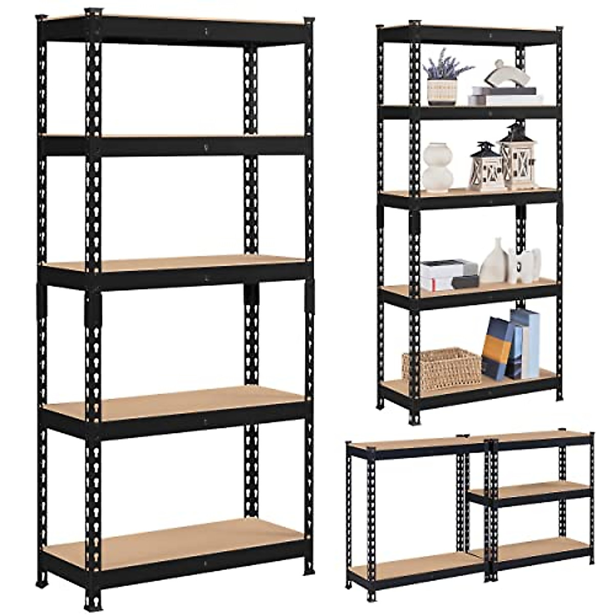 Topeakmart 5-Tier Utility Shelves, Metal Storage Shelves Garage Shelving Unit Adjustable Garage Storage Shelves Storage Racks Heavy Duty Shed Shelving- Black, 27.4 x 11.6 x 60 Inch