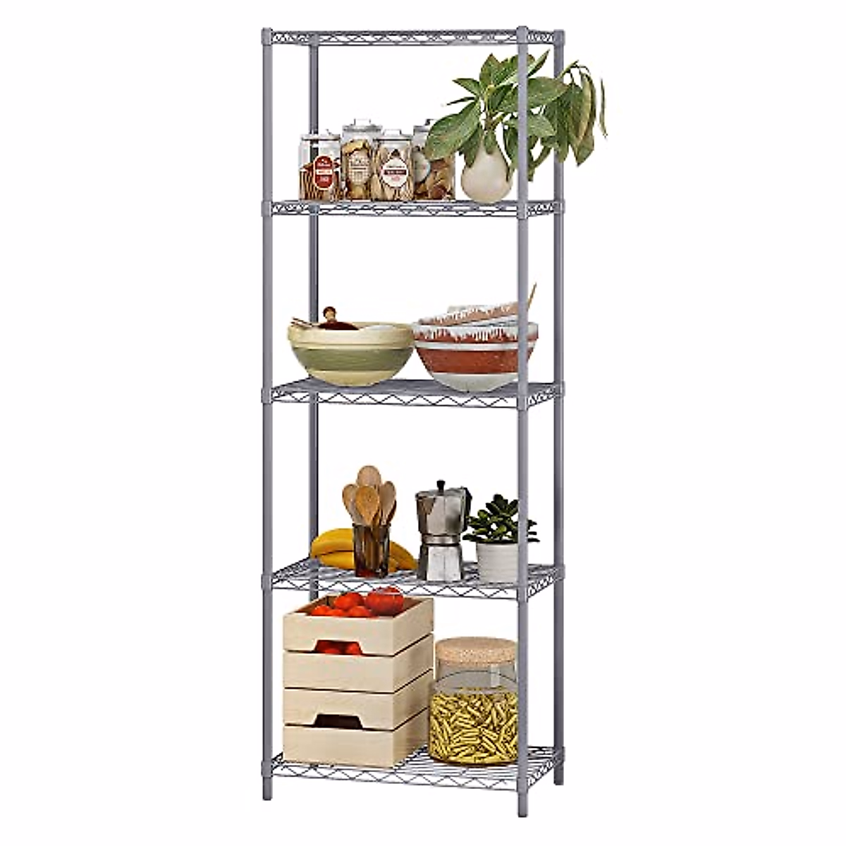 Petiture Storage Shelves, 5 Tier Kitchen Shelving Unit, Wire Shelving Rack, Metal Kitchen Shelves, Pantry Rack for Kitchen, Storage Racks for Pantry, Pantry Organization and Storage Shelving