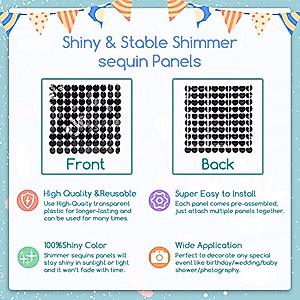 COKAOBE Black Shimmer Wall Backdrop, 24 Panels Round Sequin Shimmer Backdrop, Photo Backdrops for Birthday, Anniversary, Wedding, Graduation & Bachelorette Party Decoration