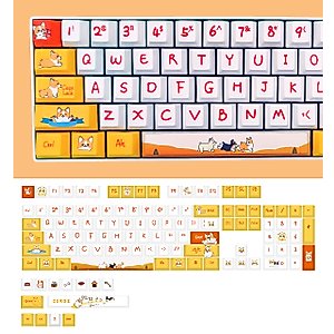 Corgi Dog Keycaps for Cherry MX Switches Cute Pets Mechanical Gaming Keyboard, PBT Key Caps Set（English Version）