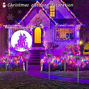 arzerlize Christmas Solar Flame Torch Lights Outdoor 99 LEDs, 43" Larger Solar Lights USB & Solar Flame Torches Lamp Waterproof Flaming Garden Decorations Outdoor Yard Landscape Auto on/Off Purple 4P