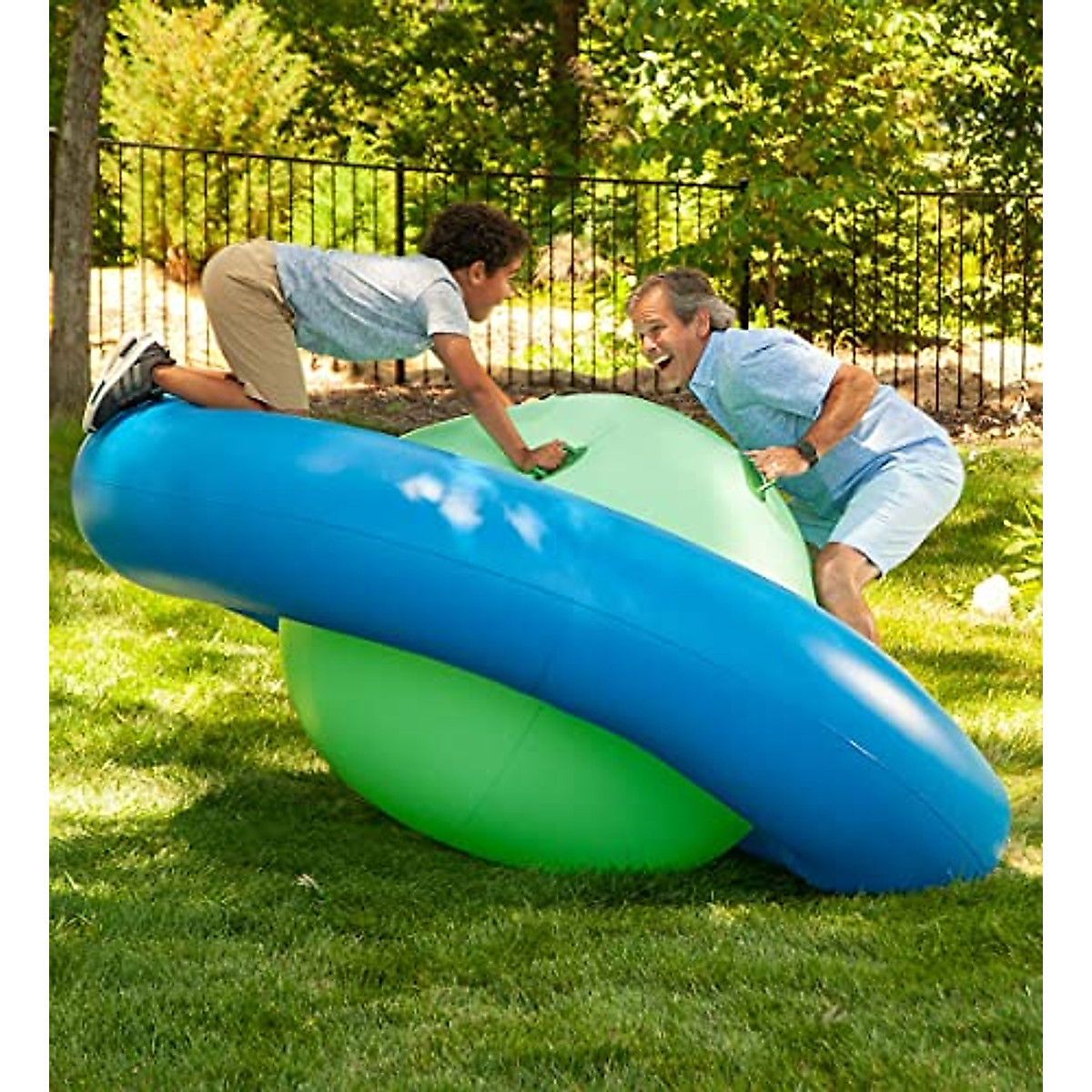 HearthSong Rock with It – Giant 8-Foot Inflatable Dome Rocker Bouncer – Fun Outdoor Game for Kids – Roll and Play Seesaw Rocker with 6 Handles – Child’s Backyard Toy