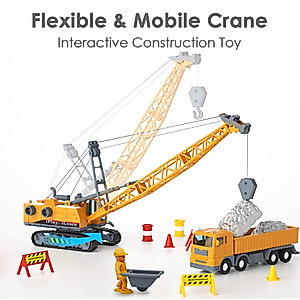 iPlay, iLearn Kids Construction Toys Truck Set, Boys Engineering Vehicle Playset, Crane Transport Trailer, Bulldozer Forklift for Sandbox Site, Birthday Gift for Age 3 4 5 6 Years Old Toddler Children
