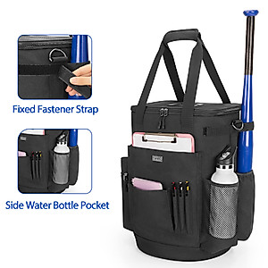 GOBUROS Baseball Ball Bucket Bag with Large Capacity, Baseball Coach Bag with Anti-Slip EVA Bottom, Softball Ball Bag with Large Space for Bat, Gloves, Scoreboards and Other Accessories