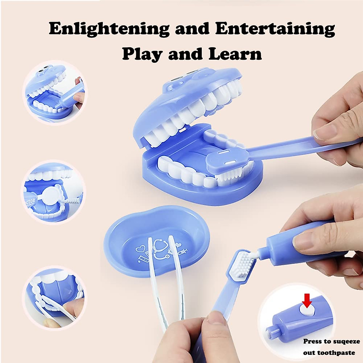 9PCS Plastic Simulation Dentist Play Set Medical Kit Pretend Toy for Kids Hygienic Habbit Cultivation Role Play Game for Children 6 Colors (Purple/Pink/Yellow/Green) Simple OPP Bag Packaging (Pink)