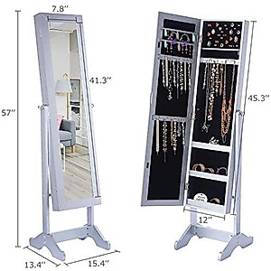 DECOMIL – Jewelry Armoire with Mirror | Jewelry Cabinet Standing, LED Lights and Full lengt Mirror | White