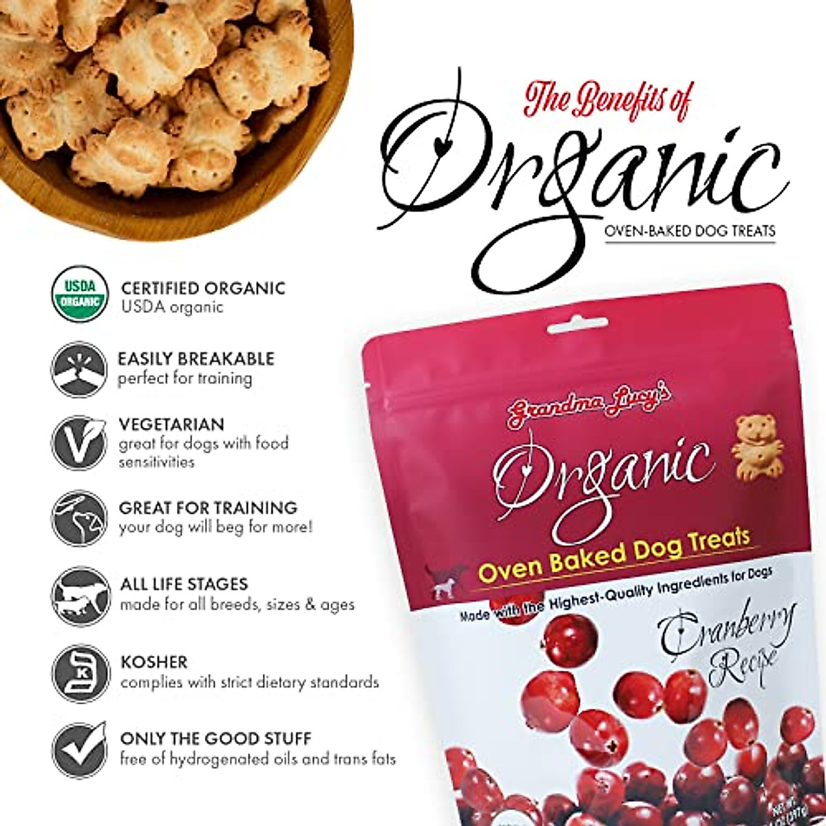 Grandma Lucy's Organic Oven Baked Dog Treats - Cranberry, 14 oz