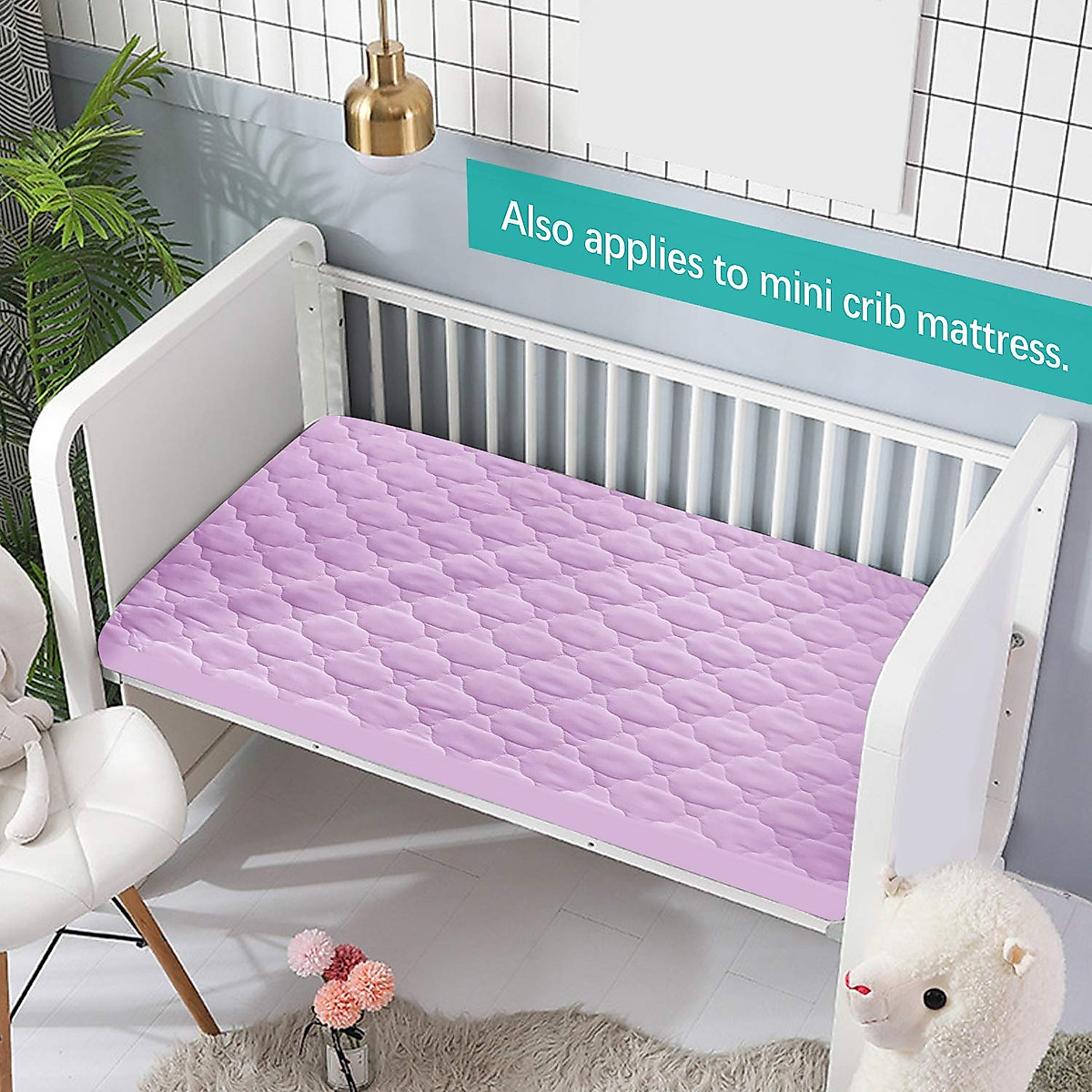 Pack n Play Sheet Quilted Waterproof Protector, 2 Pack Premium Fitted Pack n Play Pad Cover 39" X 27" fits for Baby Foldable and Playard Mattress, Portable Mini Crib, Aqua&Lavender