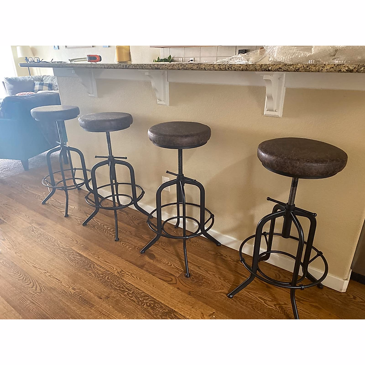 LOKKHAN 42" Tall Bar Table Set with 2 Stools,3-Piece Round Table Compact Chairs Bar Height Tabletop for Pub Kitchen Dining Living Party Bistro Breakfast,Space-Saving,Most Welded(Black & Brown)