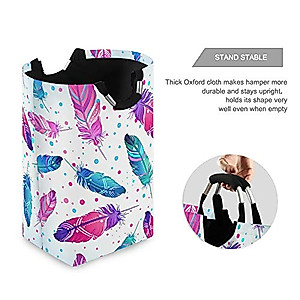 Qilmy Large Laundry Basket Collapsible Clothes Hamper, Waterproof Nursery Storage Bin with Handle Clothing Baskets for Bedroom Bathroom, Bohemian Feather Style