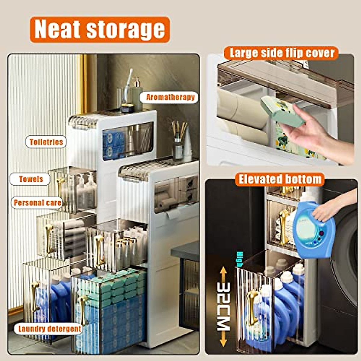 2/3/4 Drawer Home Organization Storage Container Tower, Slim Storage Cart, Small Bathroom Storage Cabinet for Small Spaces,Over The Slim Toilet Paper Storage Cabinet for Skinny Bathroom Storage