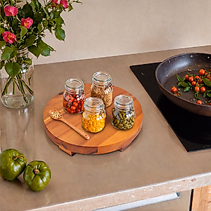 Demigo Round Wood Riser Board 9.5 inches, Natural Acacia Wood, Farmhouse Plant Holder, Multi-Purpose Display Stand, Wooden Pedestal for Soap, Plants, Candles, Countertop, Kitchen, Bathroom