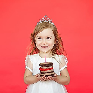 Makone 2 Pieces Girls Crystal Tiara Silver Princess Crown Bendable Adjustable Headband Ultralight Hair Accessories for Birthday Party Wedding Photograph