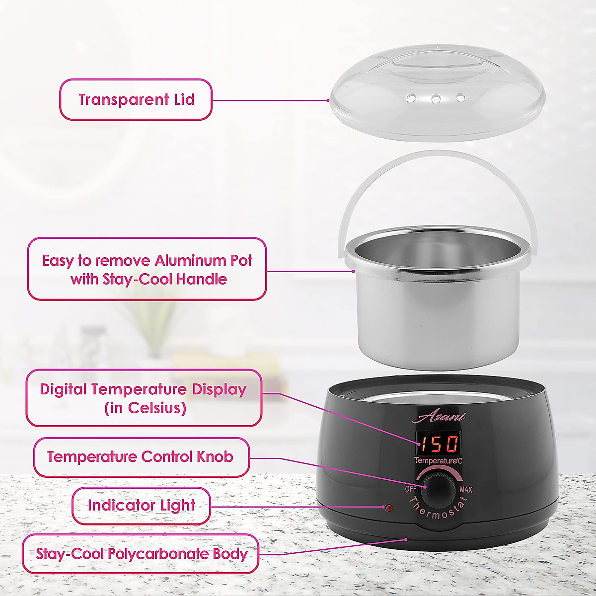 At Home Waxing Kit for Women and Men, Includes Digital Wax Warmer, Hard Wax Beads, Waxing Oils, Applicators, and Bowls, Wax Melter Set for Bikini Line, Eyebrow, Underarm, and Lip Hair Removal