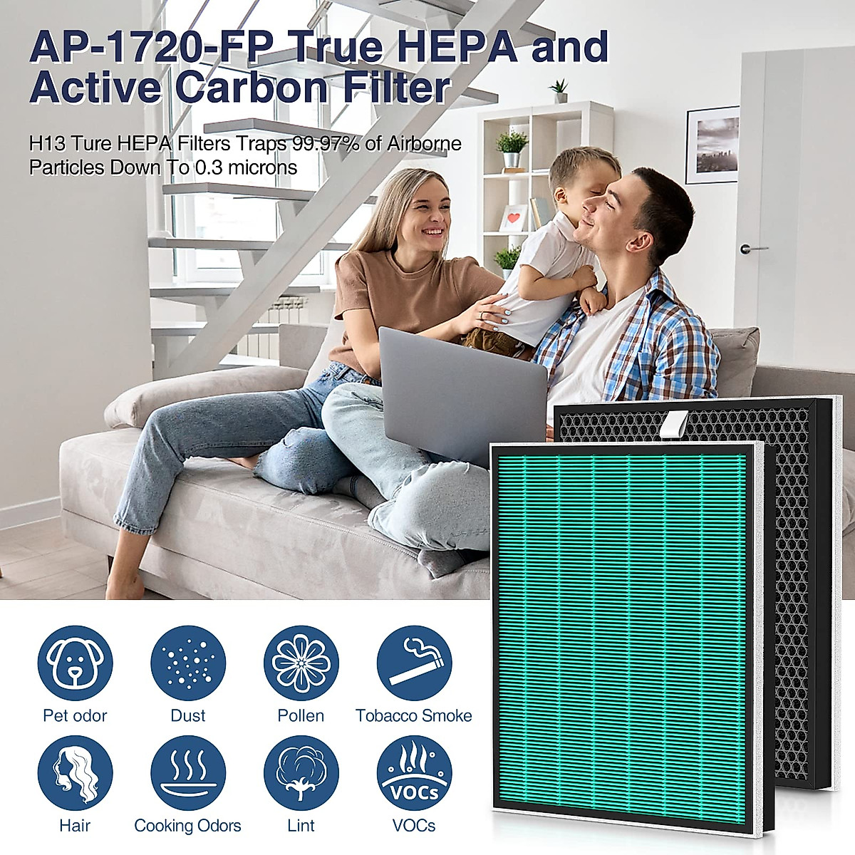 2 Pack 250/250S Replacement Filters for Coway AIRMEGA Max2 250 250S Smart Air Purifier, Max 2 Green True HEPA and Activated Carbon Filter Set, AP-1720-FP