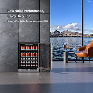 Empava Beverage Refrigerator Mini Glass Door Drink Fridge Cool Your Soda Beer to 37F for Kitchen, Office or Bar, Silver