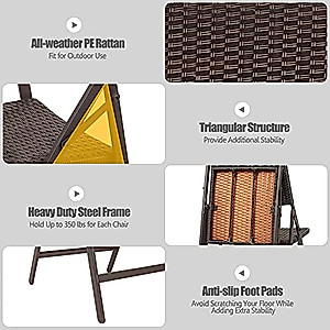 HAPPYGRILL Folding Rattan Chairs Outdoor Set of 2 Patio Rattan Wicker Bistro Chairs with Weather-Resistant PE Rattan and Anti-Rust Steel Frame