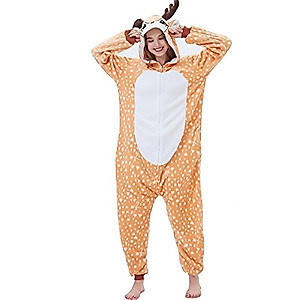 ABENCA Deer Onesie Women Pajamas Reindeer Costume Adult Animal Halloween Christmas Cosplay Onepiece (Deer, XXX-Large)