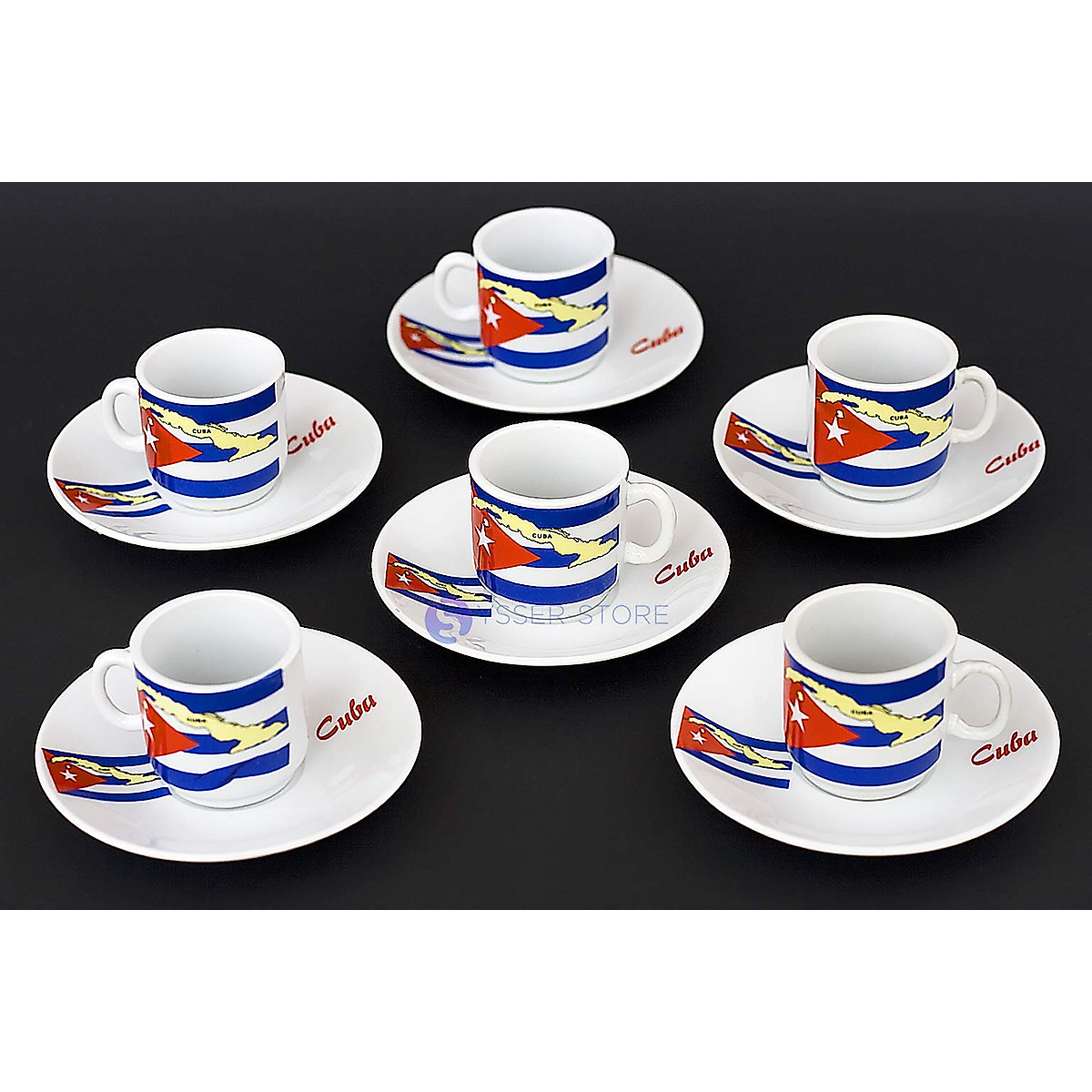 Cuban Expresso Cup Set. 6 cups, 6 saucers. Total 12 Pieces.
